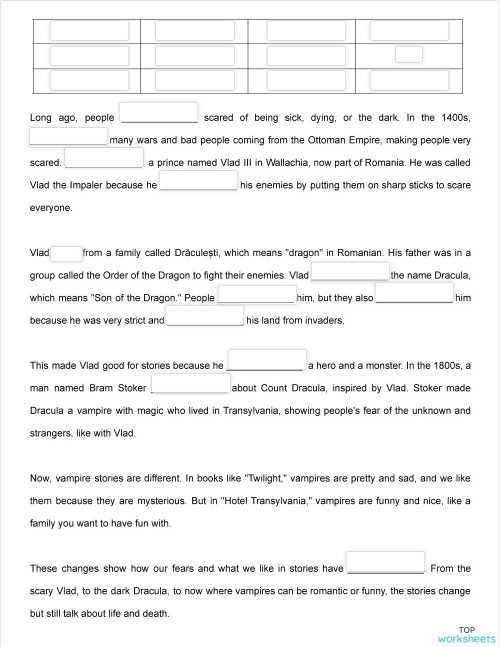 Vampire history Fill in the blanks key A2. Interactive worksheet ...