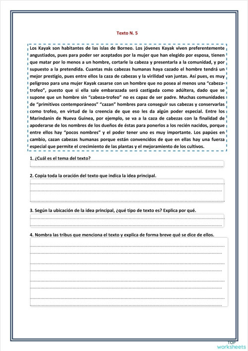 COMPRENSIÓN LECTORA. Ficha interactiva | TopWorksheets
