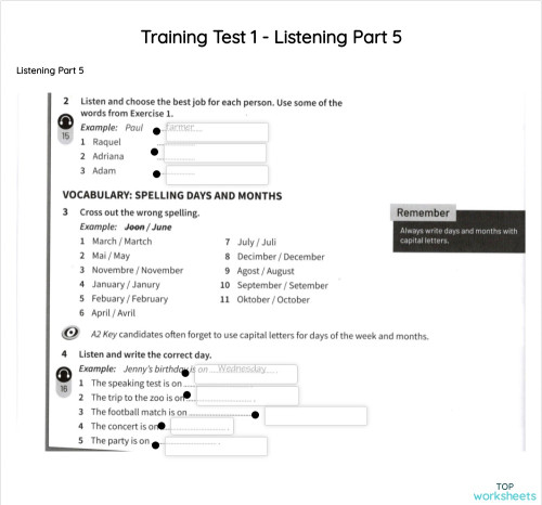 Training Test 1 - Listening Part 5. Interactive worksheet | TopWorksheets