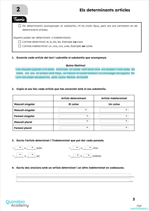 determinants articles. Fitxa interactiva | TopWorksheets