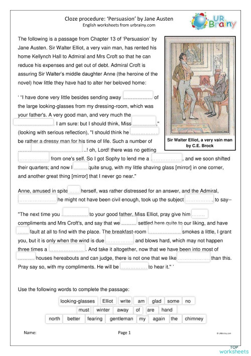 Pride and Prejudice - Jane Austen. Interactive worksheet | TopWorksheets