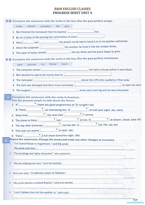 PROGRESS SHEET UNIT 4. Interactive worksheet | TopWorksheets