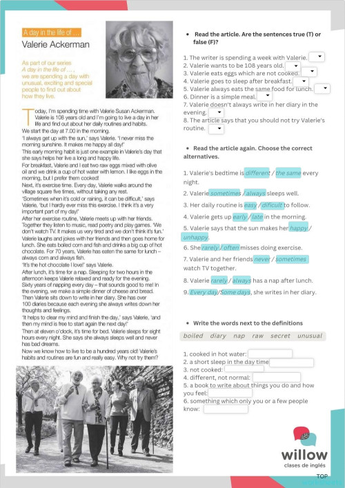 A day in the life of Valerie Ackerman. Interactive worksheet ...