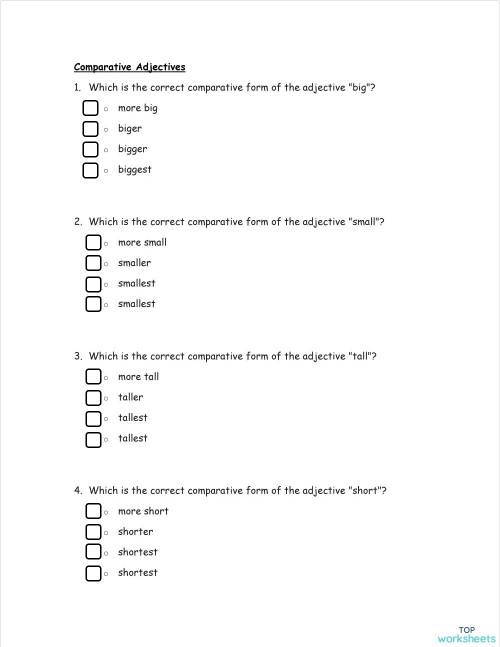 Comparative Adjectives Multiple choices. Interactive worksheet ...
