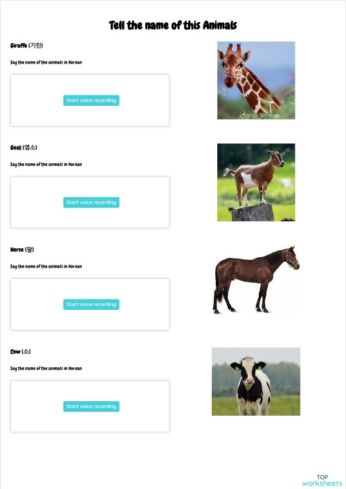 Tell the name of this Animals. Interactive worksheet | TopWorksheets