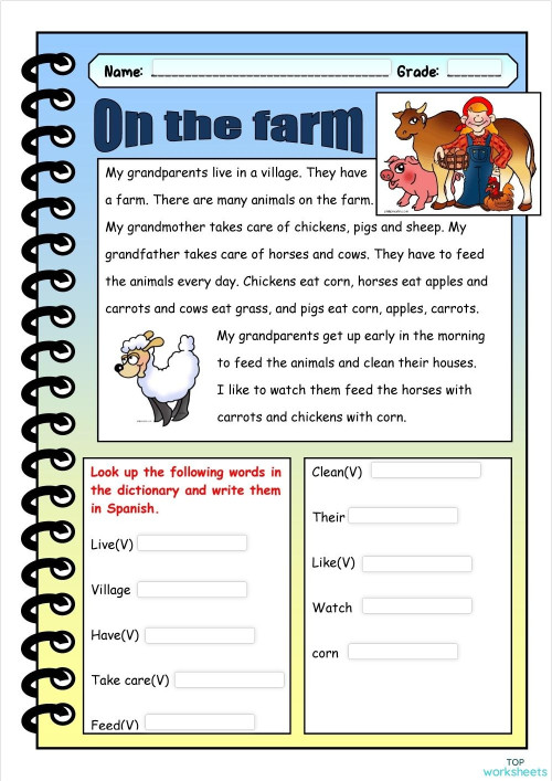 Farm Animals: fichas interactivas y ejercicios online | TopWorksheets