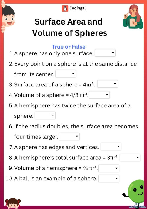 Sphere Surface Area Worksheet