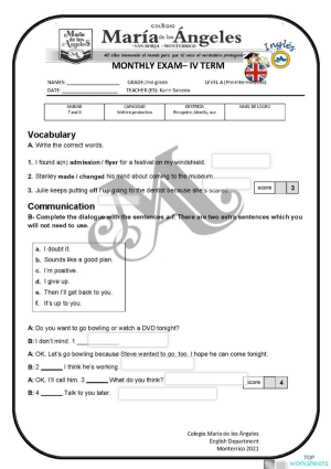 monthly test_2nd year. Interactive worksheet | TopWorksheets