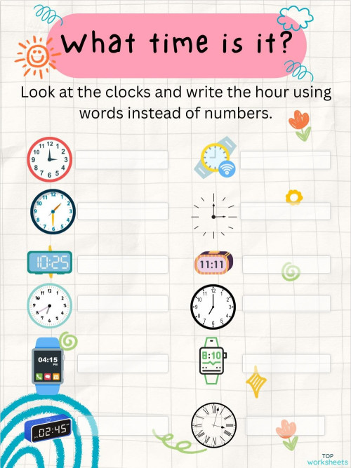 What_time_is_it?_writing_exercise. Interactive worksheet | TopWorksheets