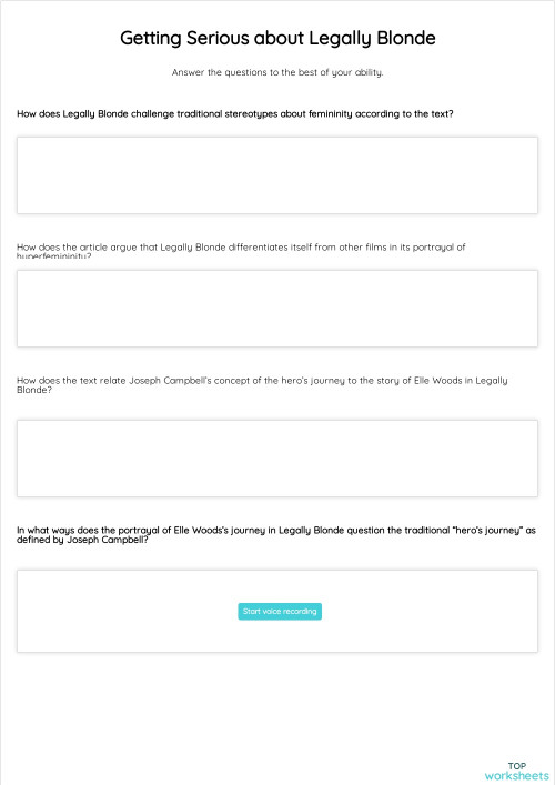 Getting Serious about Legally Blonde. Interactive worksheet | TopWorksheets