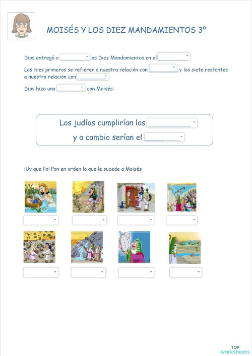 Moisés y los Diez Mandamientos 3º. Ficha interactiva | TopWorksheets