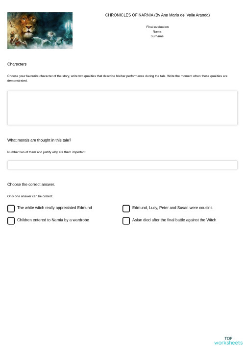 CHRONICLES OF NARNIA (By Ana María del Valle Aranda). Interactive ...