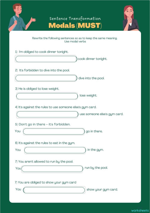 Must Sentence Transformation. Interactive worksheet | TopWorksheets