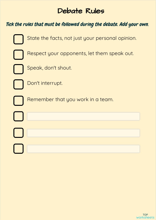 Debate rules. Interactive worksheet | TopWorksheets