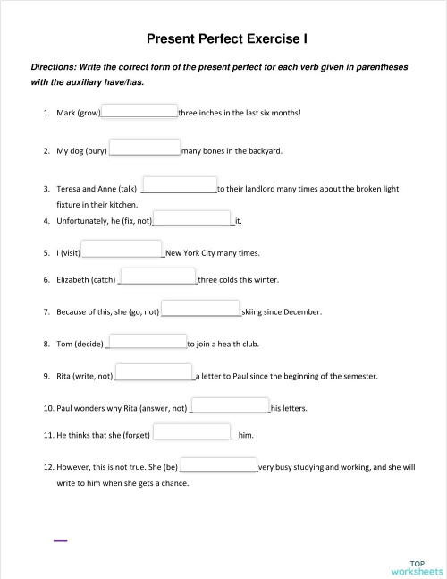Present Perfect Exercise 1. Interactive worksheet | TopWorksheets