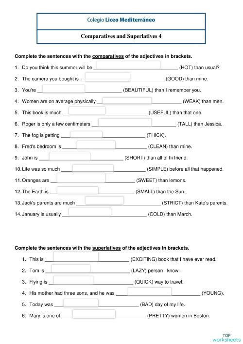 Comparatives and superlatives 4. Interactive worksheet | TopWorksheets