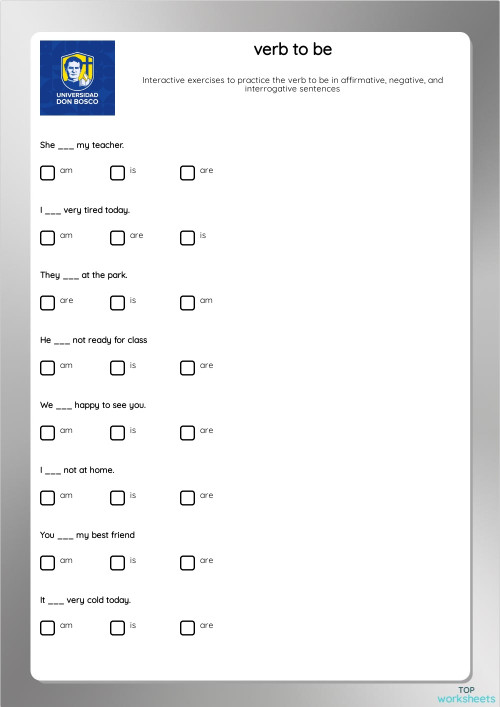verb to be. Interactive worksheet | TopWorksheets