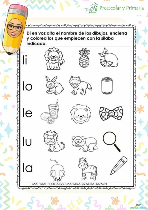 colorea el objeto de cada silaba. Ficha interactiva | TopWorksheets