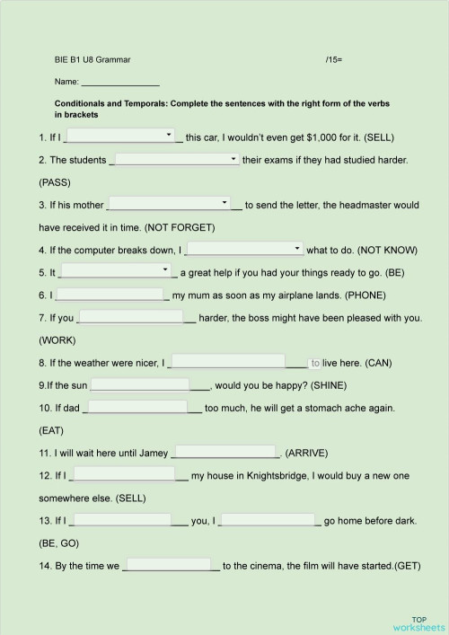 Conditional And Temporal Clauses Interactive Worksheets And Online Exercises Topworksheets