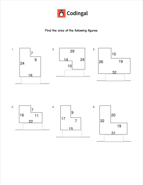 M_G04M15L51_WA02_Find the areas for the given irregular figures.. Interactive worksheet ...
