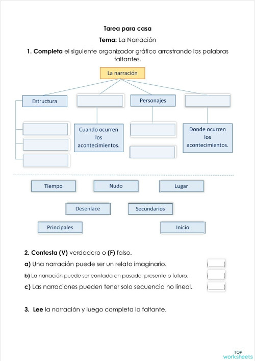 TAREA - NARRACIÓN. Ficha interactiva | TopWorksheets