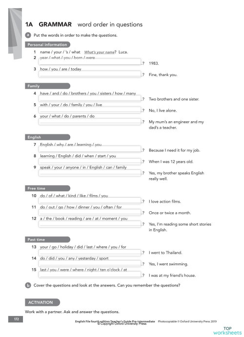 1A/1B - Questions and Present Simple (Review). Interactive worksheet ...