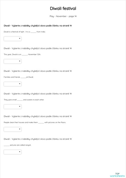 Diwali festival. Interactive worksheet | TopWorksheets