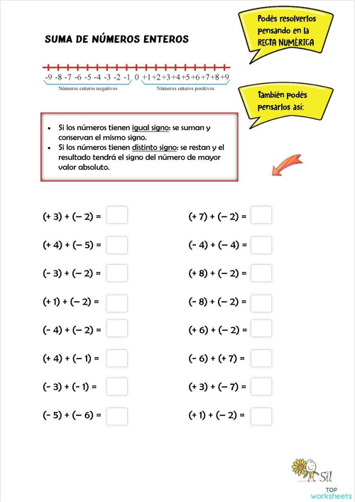 Números Enteros: fichas interactivas y ejercicios online | TopWorksheets