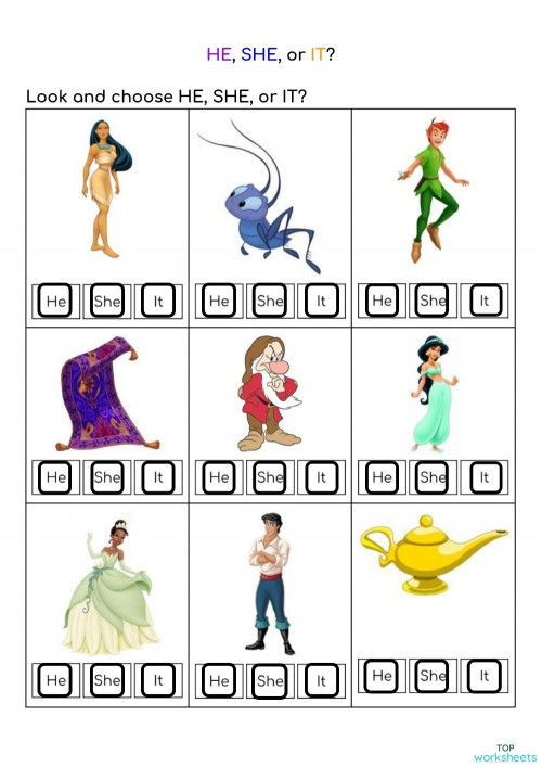 He, She, or It? 1. Interactive worksheet | TopWorksheets