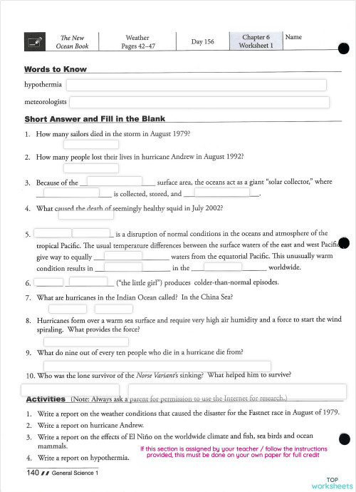 Chapter 6: Pg 140 Wk 1 Weather. Interactive worksheet | TopWorksheets