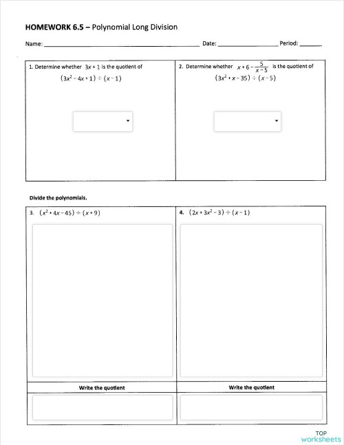 Long Division HW. Interactive worksheet | TopWorksheets