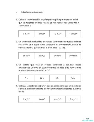 T1 MRUA-MRU. Ficha interactiva | TopWorksheets