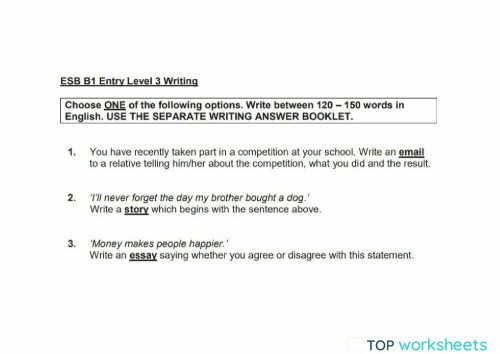 Esb b1 writing 2019b. Interactive worksheet | TopWorksheets