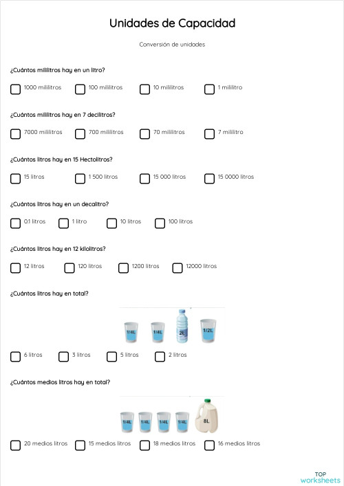 Medidas de capacidad: fichas interactivas y ejercicios online ...