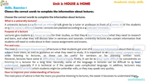 EX1. SKILLS. UNIT 2. HOUSE&HOME. IELTS FOUNDATION. Bài tập tương tác ...