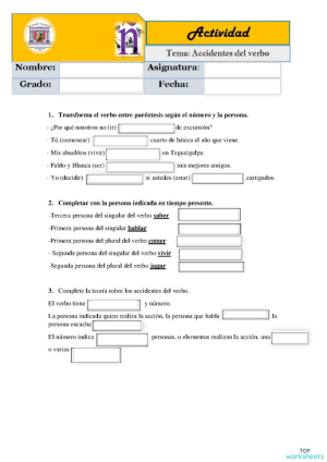 Accidentes del verbo. Ficha interactiva | TopWorksheets
