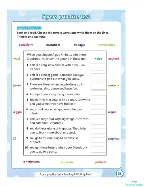 READING PART 1. Interactive worksheet | TopWorksheets