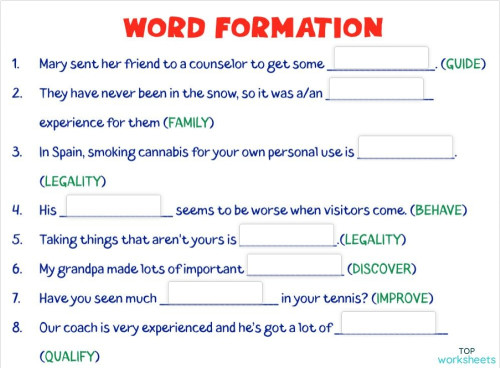 Unit 5 Word Formation & Listening. Interactive worksheet | TopWorksheets