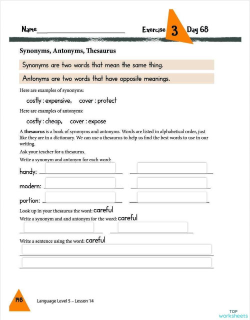 Lesson 14: Synonyms, Antonyms, Thesaurus Pg 148-149 Ex 3. Interactive ...