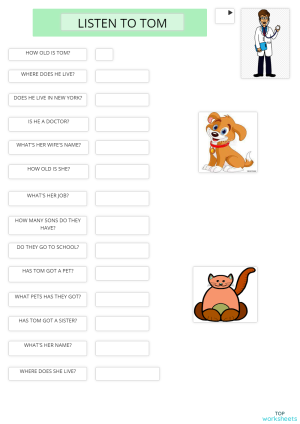 TOM LISTENING. Interactive worksheet | TopWorksheets