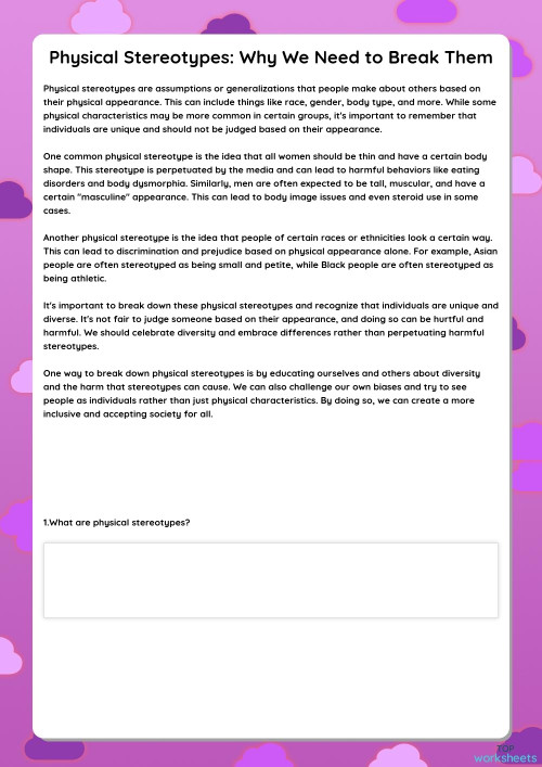 Physical Stereotypes: Why We Need to Break Them. Interactive worksheet ...