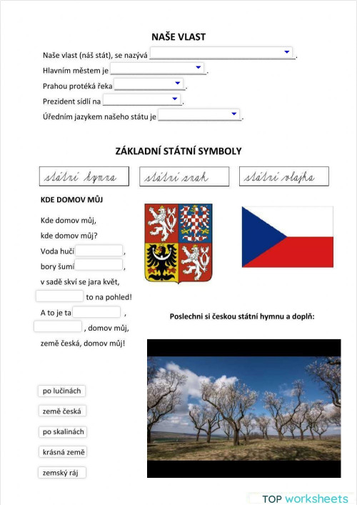 Domov, naše vlast: interaktivní pracovní listy a online cvičení ...