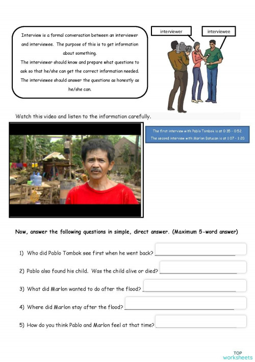 EngY5W9T1 - Information From Interview. Interactive worksheet | TopWorksheets