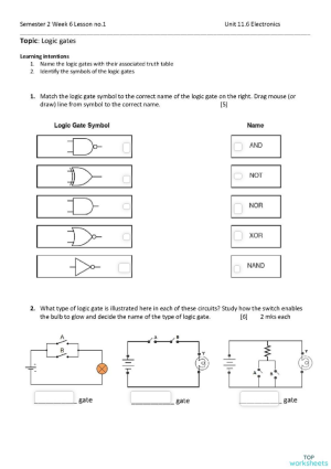 Logic gates. Interactive worksheet | TopWorksheets