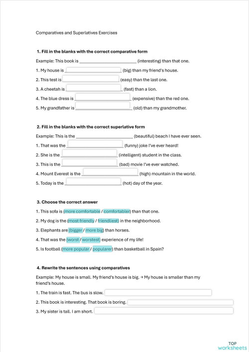 Comparative and Superlative Mock exam. Ficha interactiva | TopWorksheets