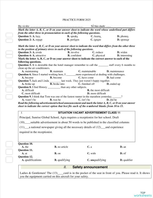 PRACTICE TEST 5-20. Interactive worksheet | TopWorksheets