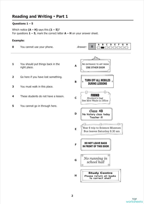 Part 5 Movers Practice Test. Ficha interactiva | TopWorksheets