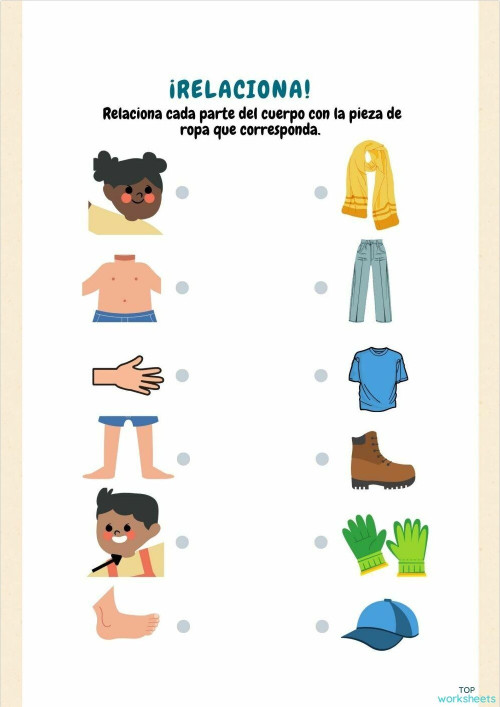 Ficha relacion partes del cuerpo y ropa. Ficha interactiva | TopWorksheets