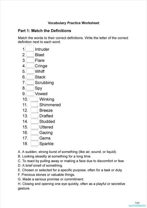 Vocabulary Worksheet- Reading exam preparation. Interactive worksheet ...