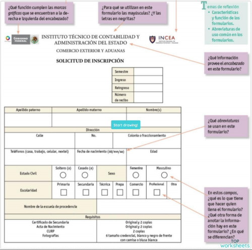 Llena el siguiente formulario. Ficha interactiva | TopWorksheets